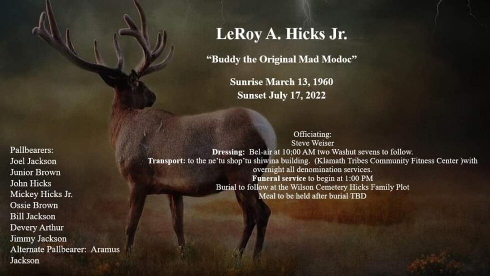 In Loving Memory, LeRoy Hicks Jr. | Klamath Tribes
