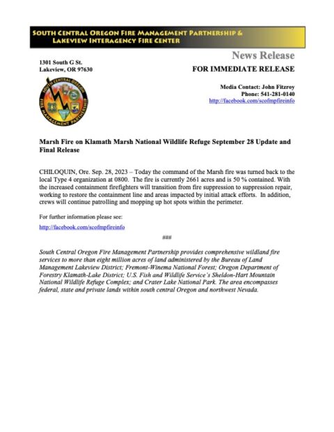 Marsh Fire on Klamath Marsh National Wildlife Refuge September 28 ...