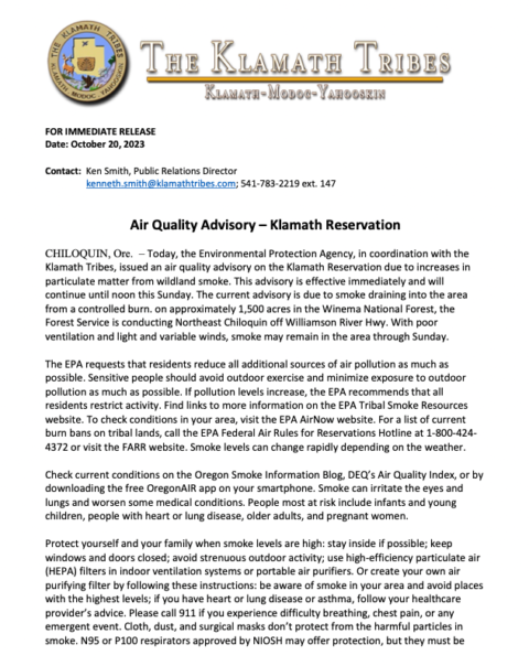 Press Releases | Klamath Tribes
