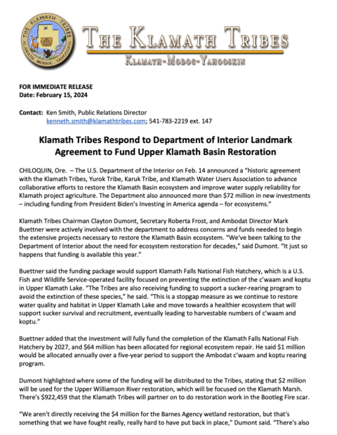Press Releases | Klamath Tribes