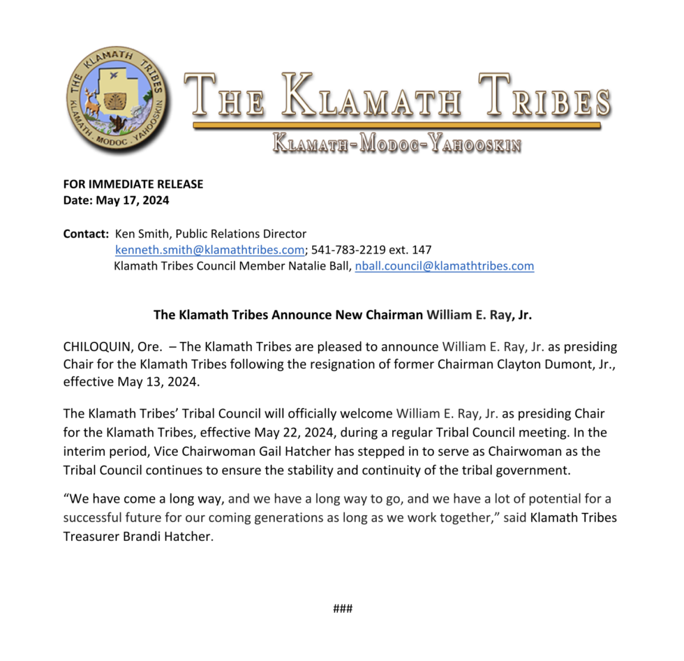 Press Releases | Klamath Tribes