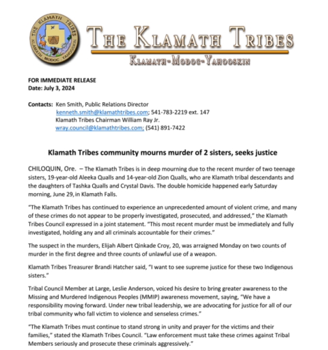 Press Releases | Klamath Tribes